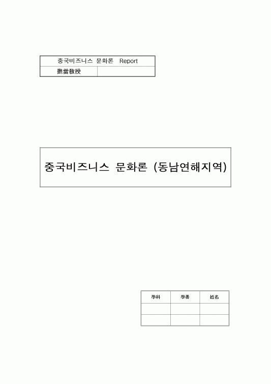 중국비즈니스문화론 - 동남연해지역