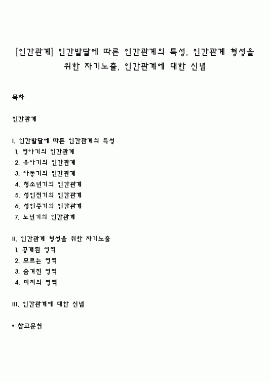 [인간관계] 인간발달에 따른 인간관계의 특성 인간관계 형성을 위한 자기노출 인간관계에 대한 신념