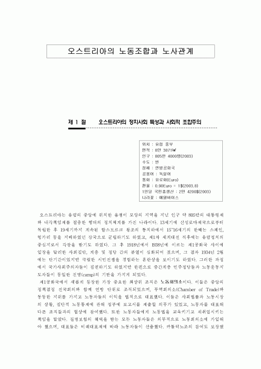 [국제노사관계론] 오스트리아의 노동조합과 노사관계
