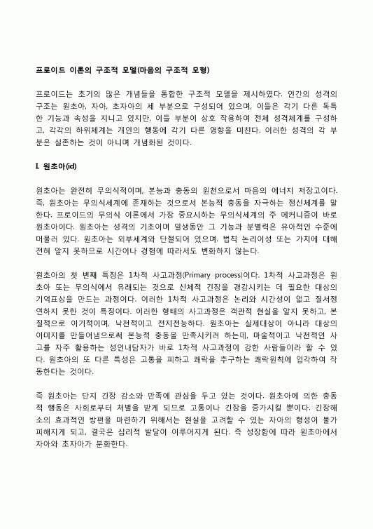 프로이드 이론의 구조적 모델(마음의 구조적 모형)