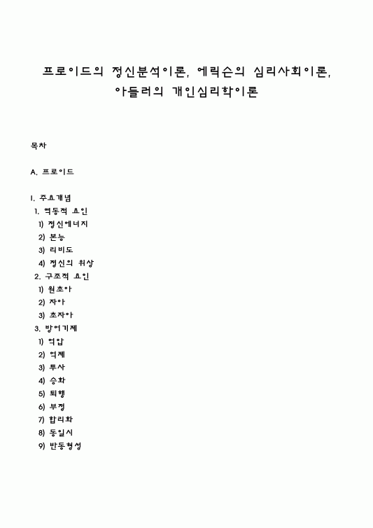 프로이드의 정신분석이론, 에릭슨의 심리사회이론, 아들러의 개인심리학이론