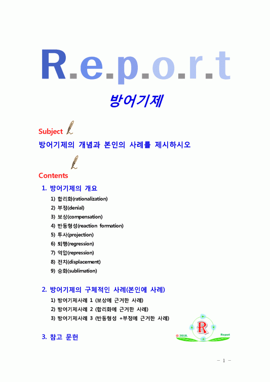 [방어기제] 방어기제의 개념과 본인의 사례를 제시하시오