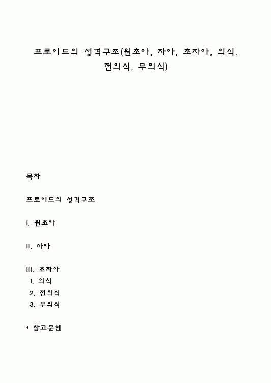 프로이드의 성격구조(원초아 자아 초자아 의식 전의식 무의식)