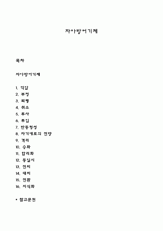 자아방어기제 종류 유형