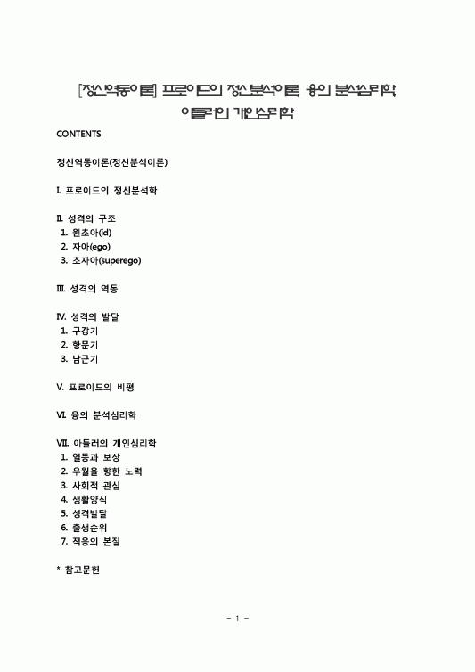 [정신역동이론] 프로이드(Freud)의 정신분석이론, 융(Jung)의 분석심리학, 아들러(Adler)의 개인심리학