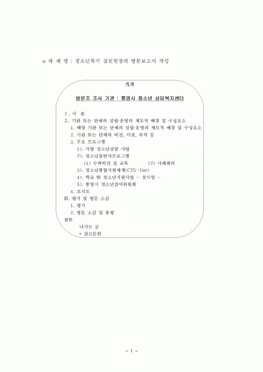 청소년복지 실천현장의 방문보고서 작성