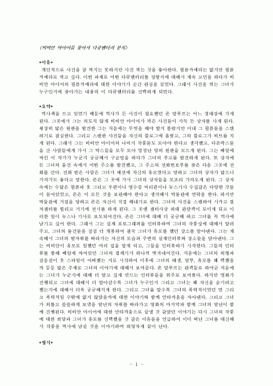 비비안 마이어를 찾아서 다큐멘터리 분석
