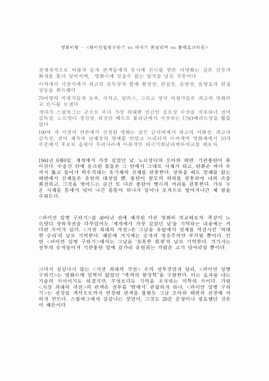 영화비평 - 라이언일병구하기 vs 태극기 휘날리며 vs 블랙호크다운