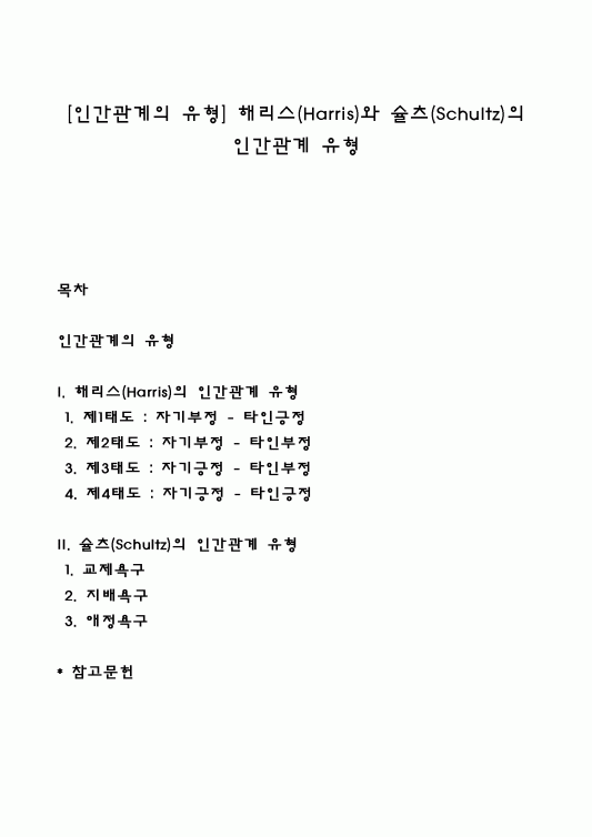 [인간관계의 유형] 해리스(Harris)와 슐츠(Schultz)의 인간관계 유형