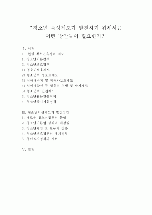 “청소년 육성제도가 발전하기 위해서는 어떤 방안들이 필요한가?”