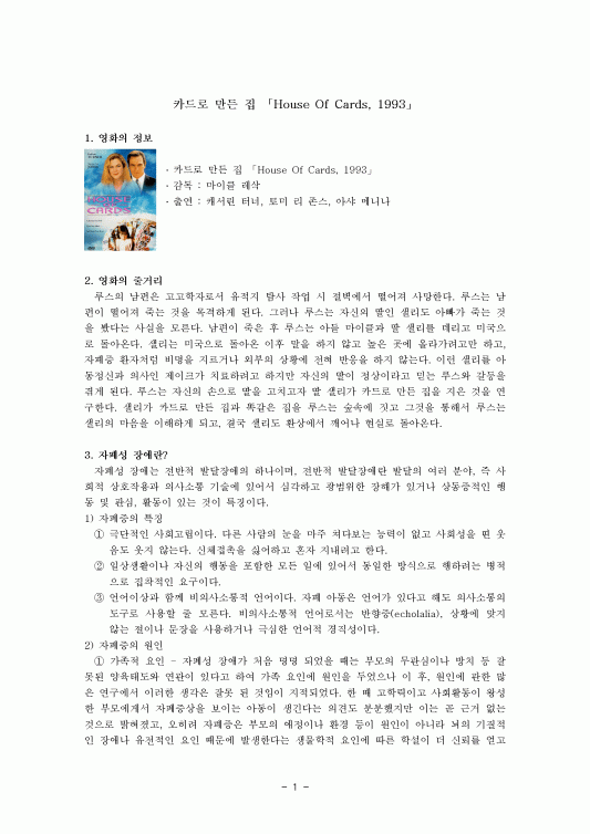 감상문-카드로 만든 집 House Of Cards 1993