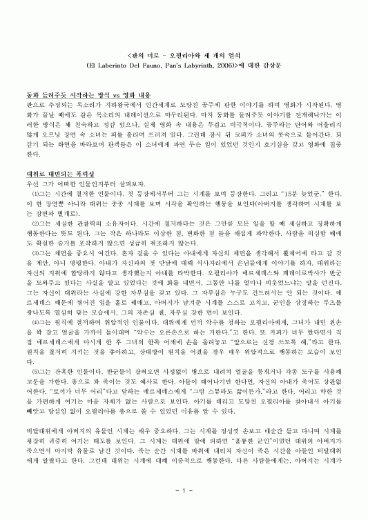 [감상문] 판의 미로 - 오필리아와 세 개의 열쇠