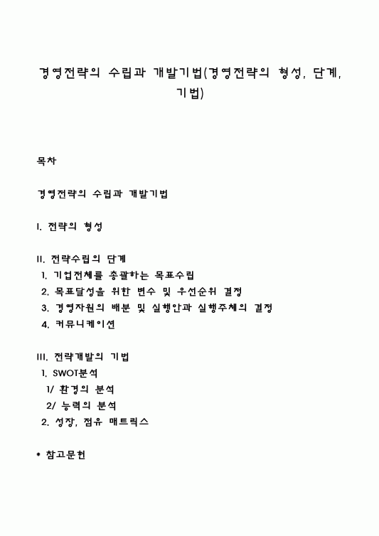경영전략의 수립과 개발기법(경영전략의 형성 단계 기법)