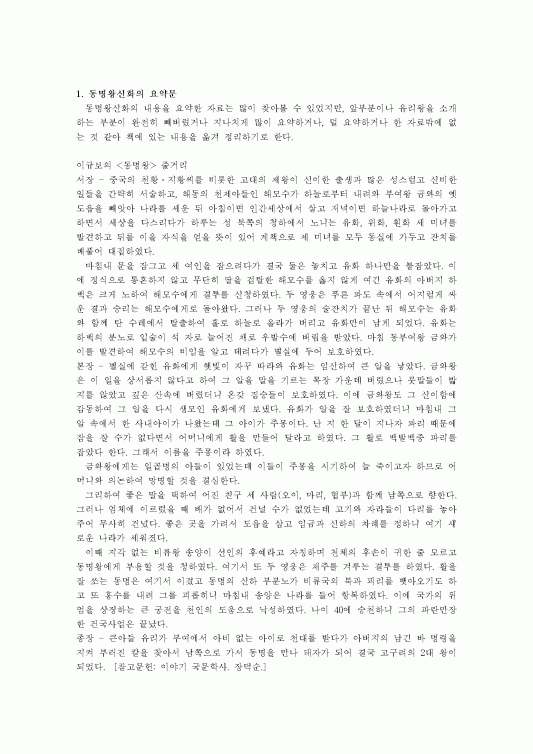 국문학사 레포트- 동명왕 신화의 이해