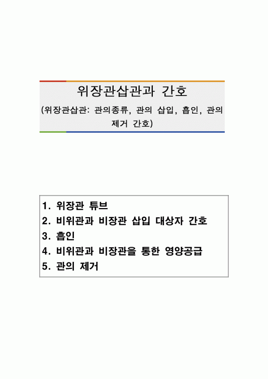 위장관삽관과 간호(위장관삽관 관의종류 관의 삽입 흡인 관의 제거 간호)