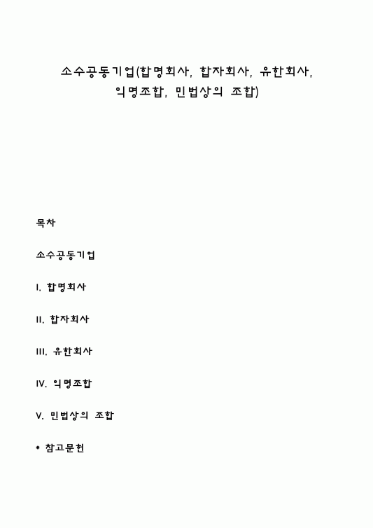 소수공동기업(합명회사 합자회사 유한회사 익명조합 민법상의 조합)