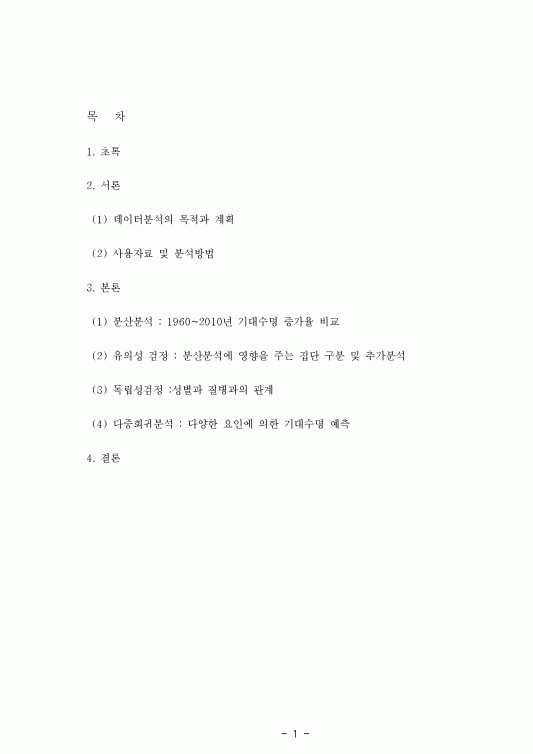분산분석을 활용한 기대수명에 영향을 미치는 환경적 요소 확인