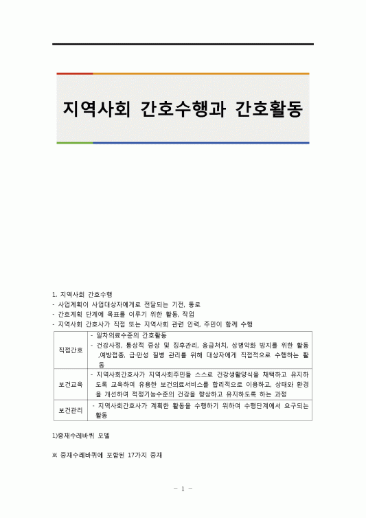지역사회 간호수행과 간호활동