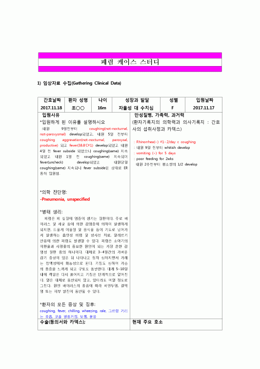 폐렴 케이스 스터디 (폐렴 폐렴 케이스 폐렴 간호과정 폐렴 CASE STUDY PNEUMONIA PNEUMONIA 케이스 PNEUMONIA 사례관리)