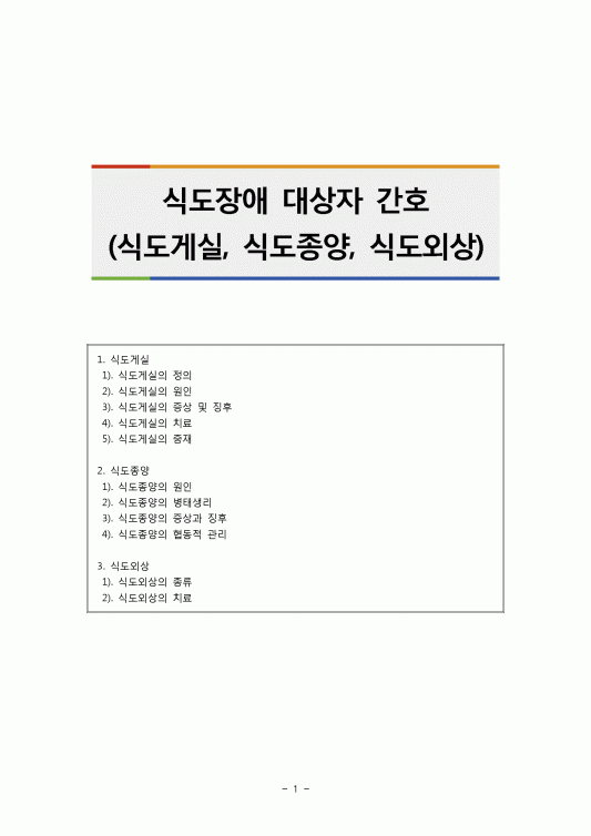 식도장애 대상자 간호 (식도게실 식도종양 식도외상)