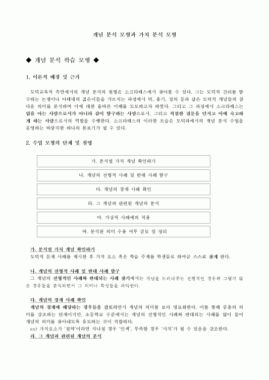 개념 분석 모형과 가치 분석 모형 - 8 공정한 생활 - 1차시 - 9 평화로운 삶을 위해 - 2차시