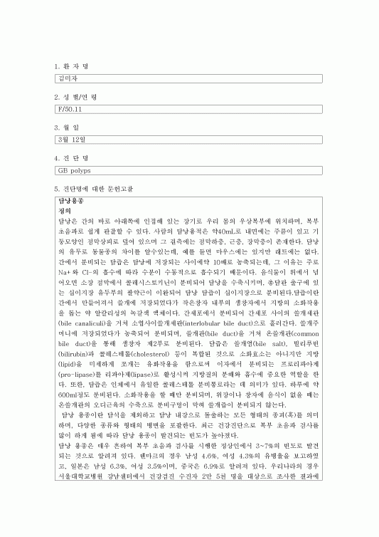 담낭용종제거술 laparoscopic cholecystectomy case