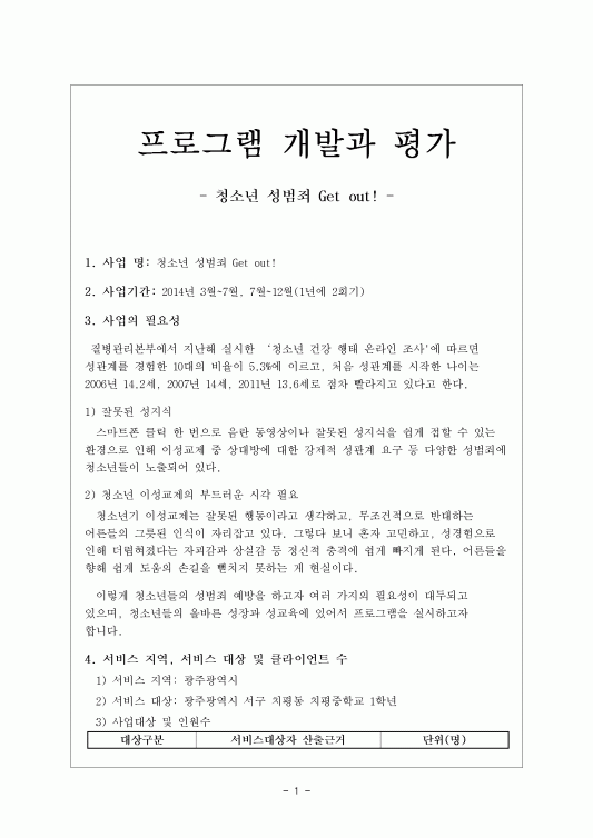 사업계획서 - 청소년 성범죄 - 겟 아웃