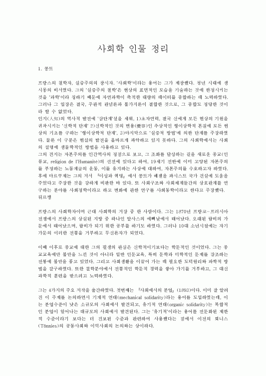 사회학 인물 정리 - 콩트 하버마스 베버 푸코