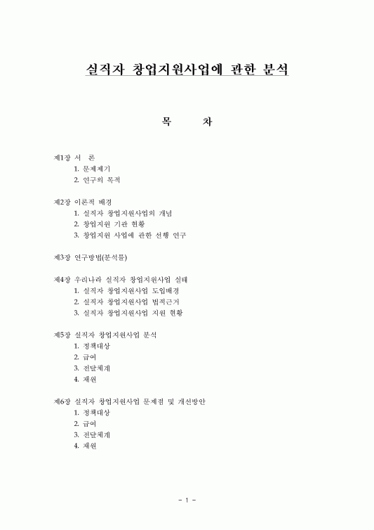 실직자 창업지원사업에 관한 분석