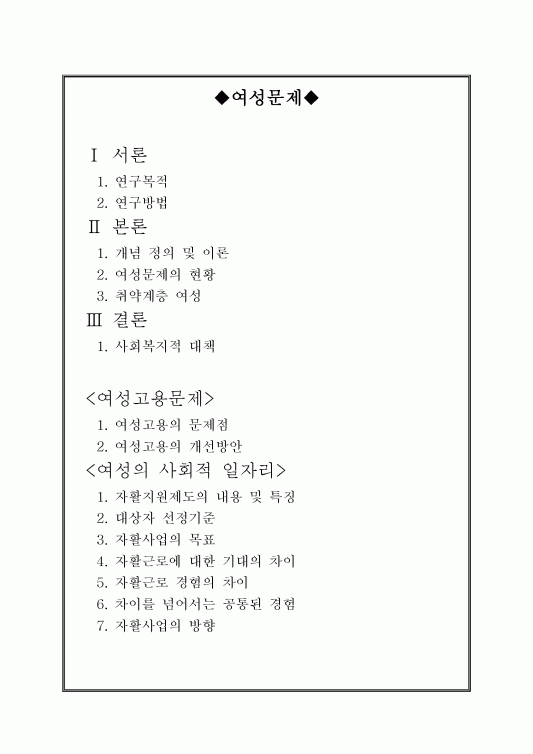 여성 고용 문제와 여성의 사회적 일자리