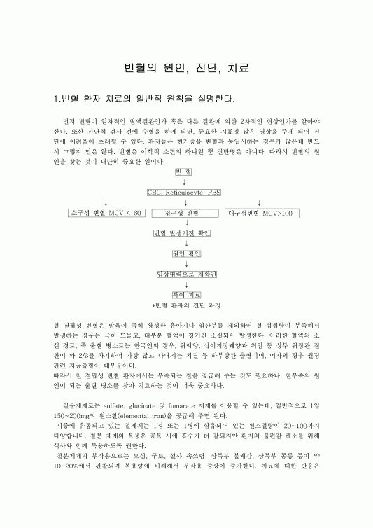[의대 본과 pk 실습] 빈혈의 원인 진단 치료