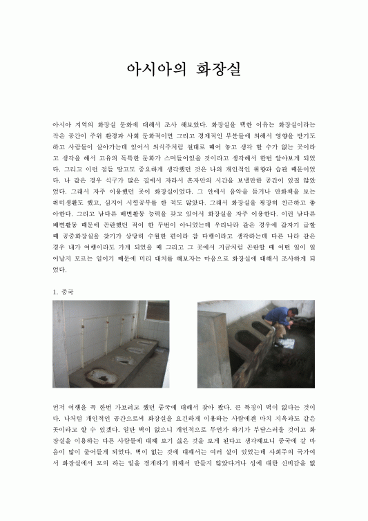 아시아문화비교론 - 아시아의 화장실