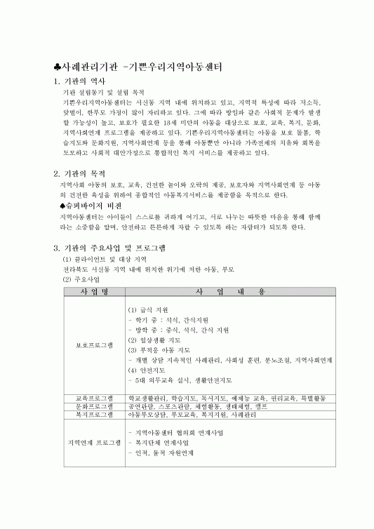 [사회복지실천기술론] 기쁜우리지역 아동센터 사례 관리