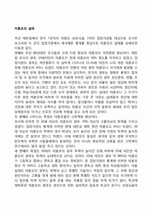 미혼모의 실태