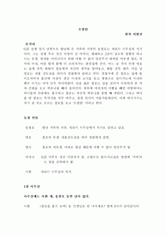 소설각색 - 오발탄