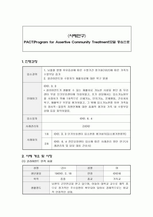사례연구 - PACT(Program for Assertive Community Treatment)모델 중심으로