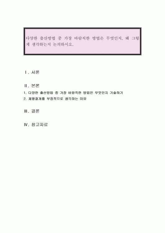 다양한 출산방법 중 가장 바람직한 방법은 무엇인지 왜 그렇게 생각하는지 논의하시오