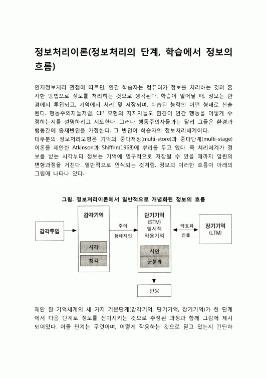 정보처리이론(정보처리의 단계 학습에서 정보의 흐름)