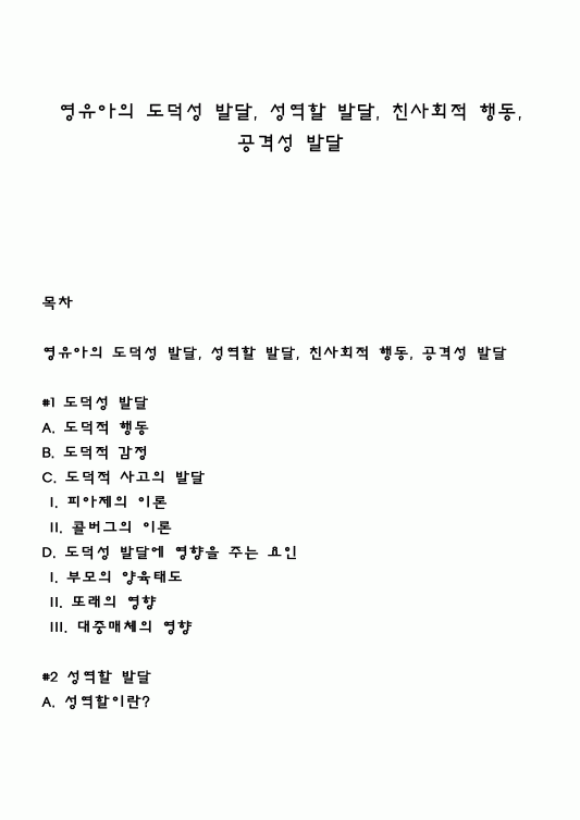 영유아의 도덕성 발달 성역할 발달 친사회적 행동 공격성 발달
