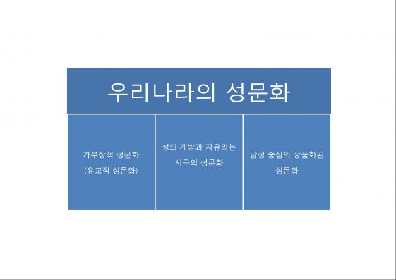 우리나라의 성문화가부장적 성문화유교적 성문화서구의 성문화상품화된 성문화