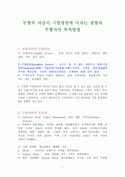 무형의 자산이 기업경영에 미치는 영향과 무형자산 축적방법