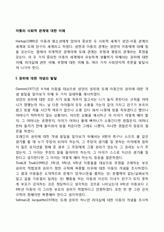 아동의 사회적 관계에 대한 이해