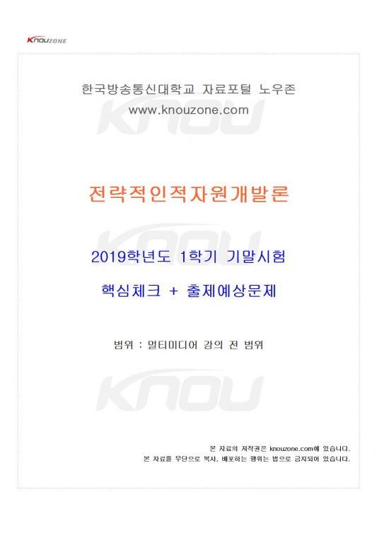 2019년 1학기 전략적인적자원개발론 기말시험 핵심체크