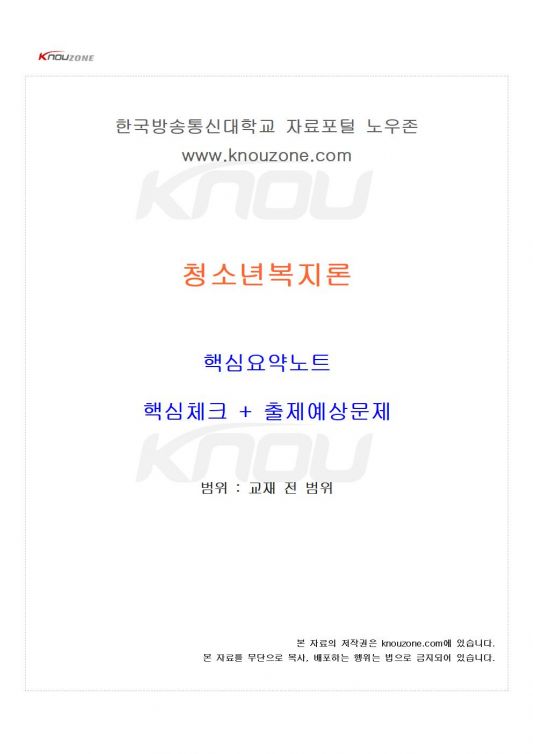 2019년 1학기 청소년복지론 교재전범위 핵심요약노트