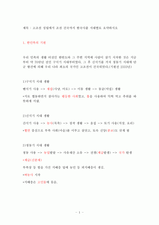 고조선 성립에서 조선 건국까지 한국사를 시대별로 요약
