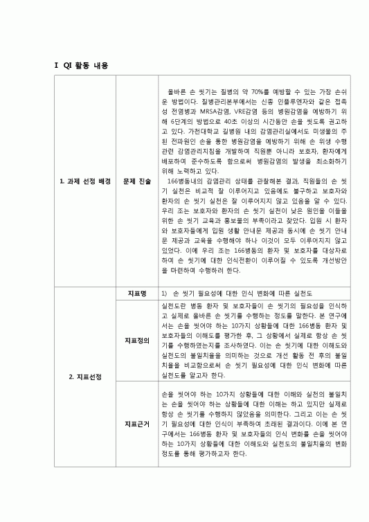 [간호관리학실습] 손씻기 QI 보고서