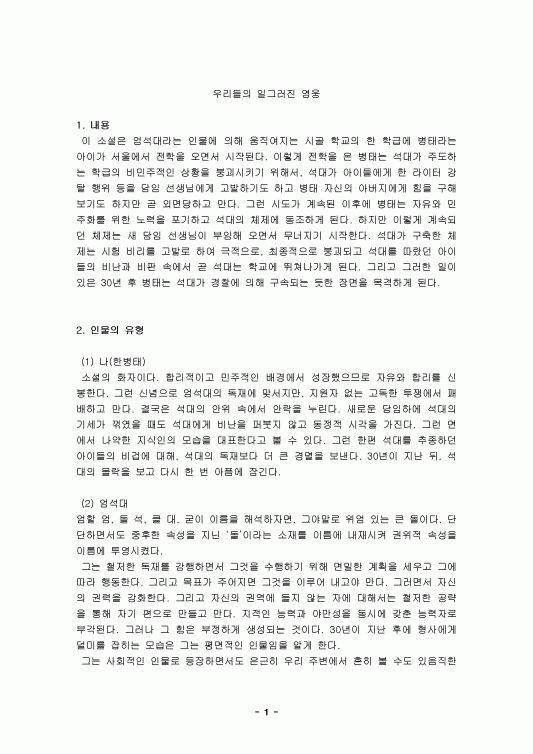 [독후감/서평/요약] 독후감 - 우리들의 일그러진 영웅