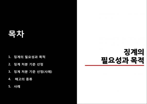 징계의 필요성과 목적징계처분기준해고의 종류징계의 정의징계관리