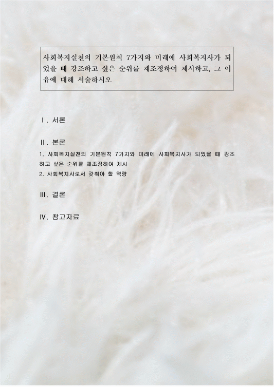 사회복지실천의 기본원칙 7가지와 미래에 사회복지사가 되었을 때 강조하고 싶은 순위를 재조정하여 제시하고 그 이유에 대해 서술하시오