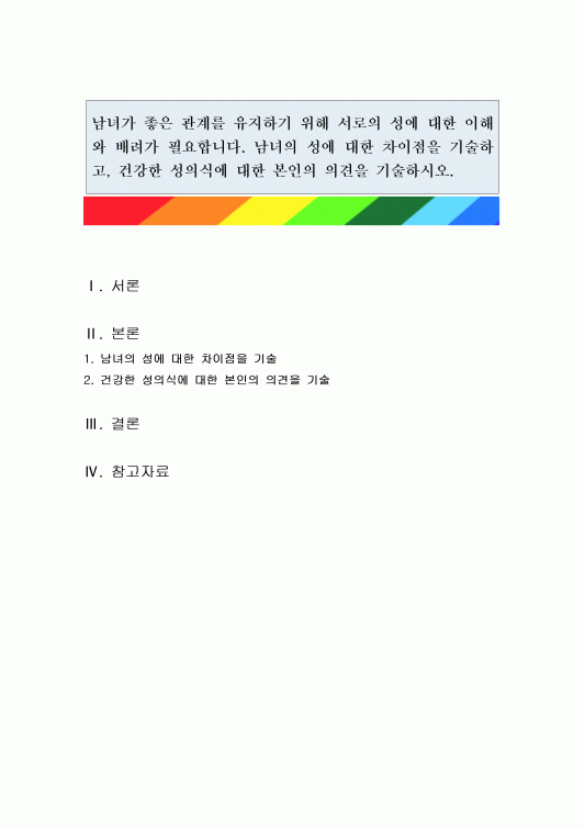 남녀가 좋은 관계를 유지하기 위해 서로의 성에 대한 이해와 배려가 필요합니다